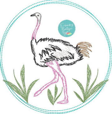 Ostrich Circle Watercolor Embroidery Design
