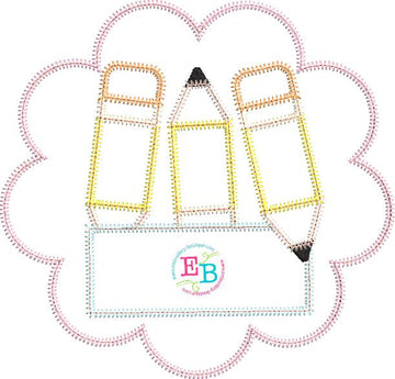 Pencil Name Girl Circle Zigzag Applique