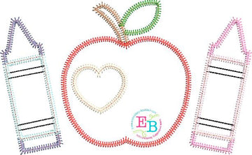 Apple Crayons Zigzag Applique