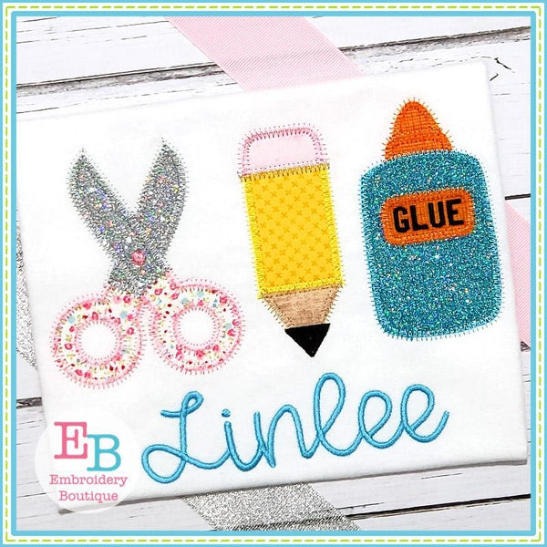 Scissors Pencil Glue Trio Zigzag Applique | Embroidery Boutique